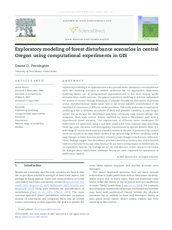 Pdf Exploratory Modeling Of Forest Disturbance Scenarios In Central