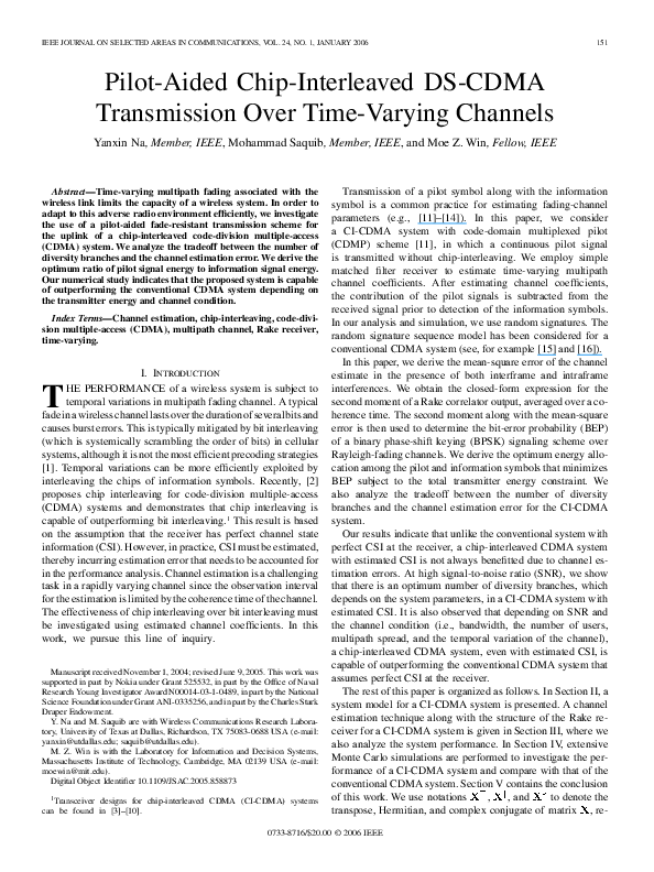 (PDF) Pilot-aided chip-interleaved DS-CDMA transmission over time-varying channels