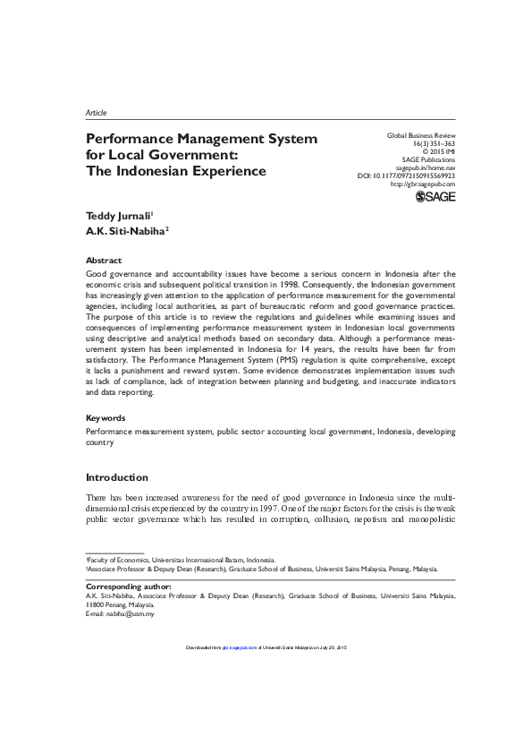 (PDF) Performance Management System for Local Government: The ...