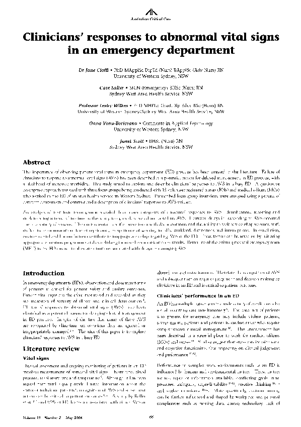 (PDF) Clinicians' responses to abnormal vital signs in an emergency ...