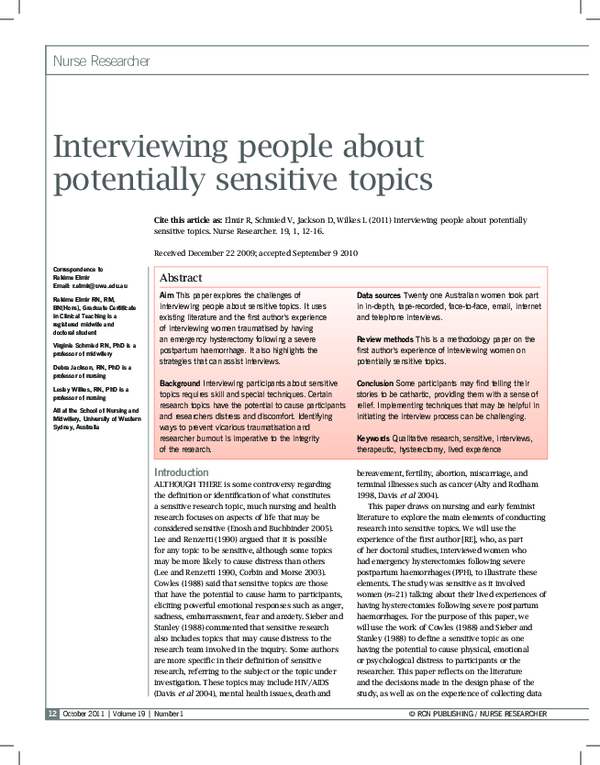 (PDF) Interviewing people about potentially sensitive topics