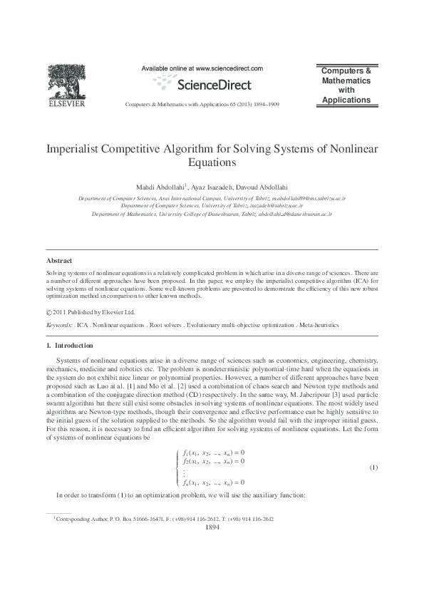(PDF) Imperialist competitive algorithm for solving systems of ... (PDF) Imperialist competitive algorithm for solving systems of ...