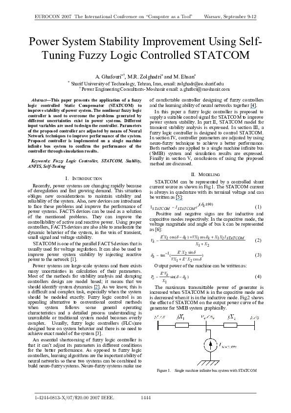 (PDF) Power System Stability Improvement Using Self-Tuning Fuzzy Logic Controlled STATCOM ...