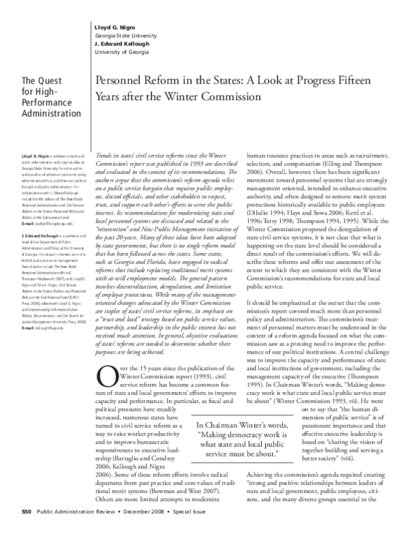 (PDF) Personnel Reform in the States: A Look at Progress Fifteen Years ...