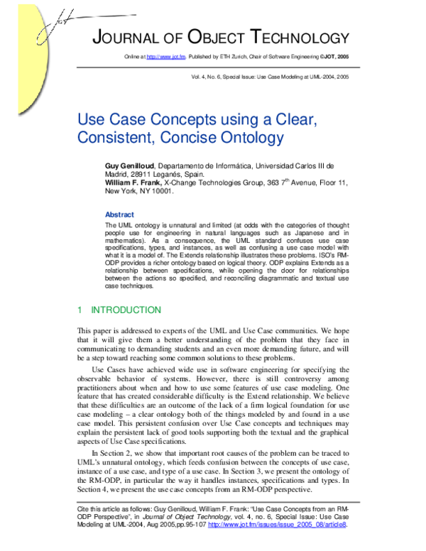 (PDF) Use Case Concepts using a Clear, Consistent, Concise Ontology