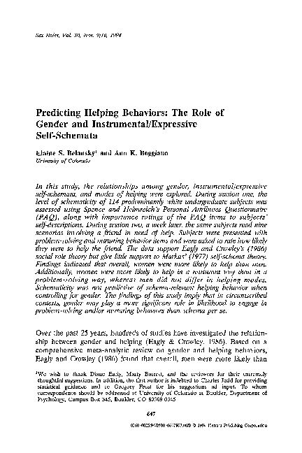 (PDF) Predicting helping behaviors: The role of gender and instrumental ...