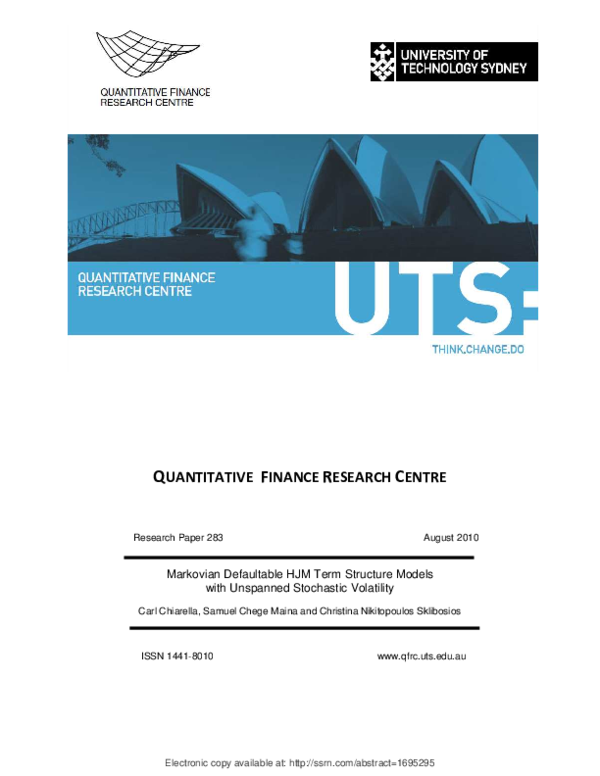 Pdf Markovian Defaultable Hjm Term Structure Models With Unspanned Stochastic Volatility