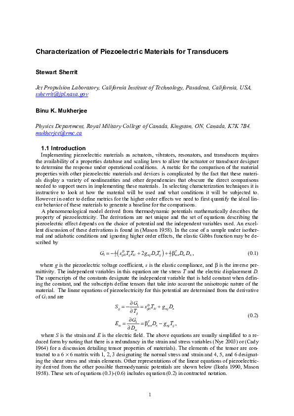 Pdf Characterization Of Piezoelectric Materials By Using An Optimization Algorithm
