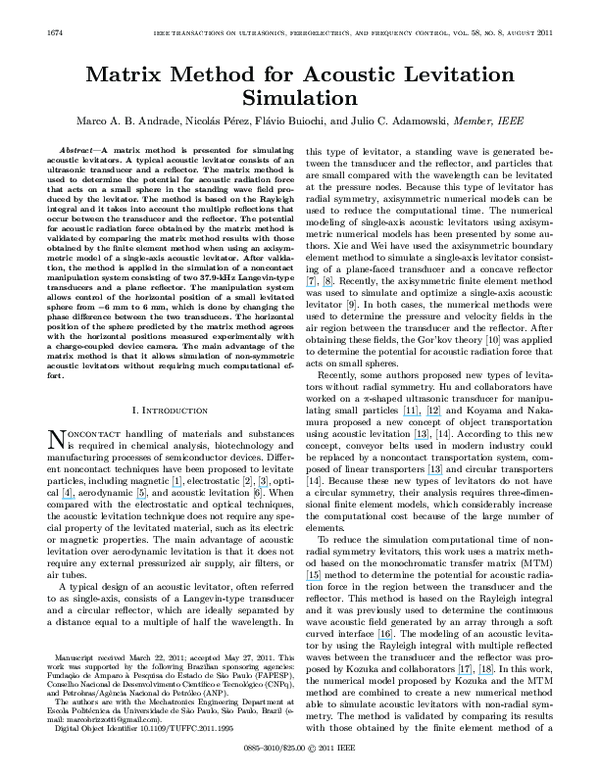 (PDF) Matrix Method for Simulating Acoustic Levitation Systems