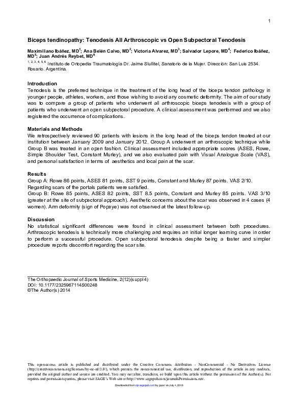 (PDF) Biceps tendinopathy: Tenodesis All Arthroscopic vs Open ...