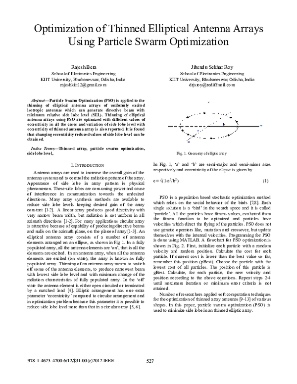Pdf Optimization Of Thinned Elliptical Antenna Arrays Using Particle Swarm Optimization