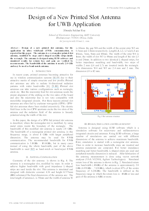 (PDF) Design of a new printed slot antenna for UWB application