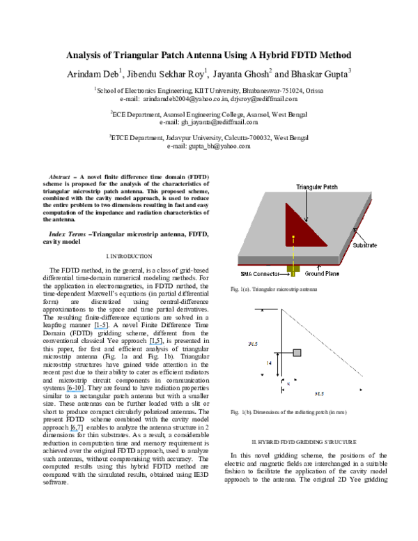 Pdf Analysis Of A Triangular Patch Antenna Using A Hybrid Fdtd Method