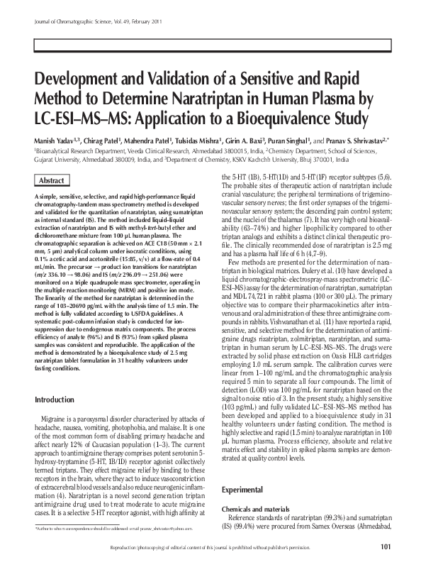 (PDF) Rapid LC-ESI-MS/MS Method for Naratriptan