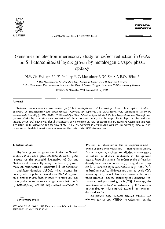 (PDF) Transmission electron microscopy study on defect reduction in GaAs on Si heteroepitaxial ...