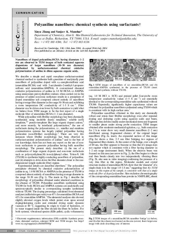 (PDF) Polyaniline nanofibers: chemical synthesis using surfactants