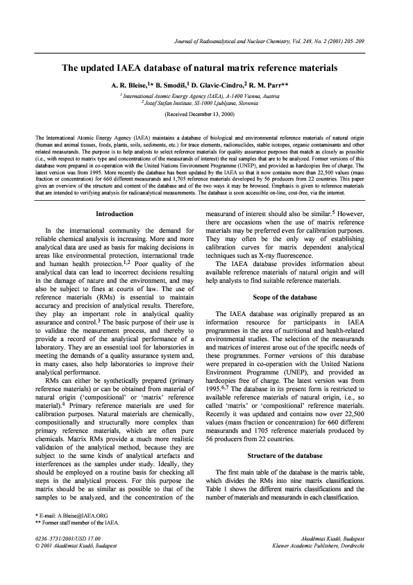 (PDF) The updated IAEA database of natural matrix reference materials