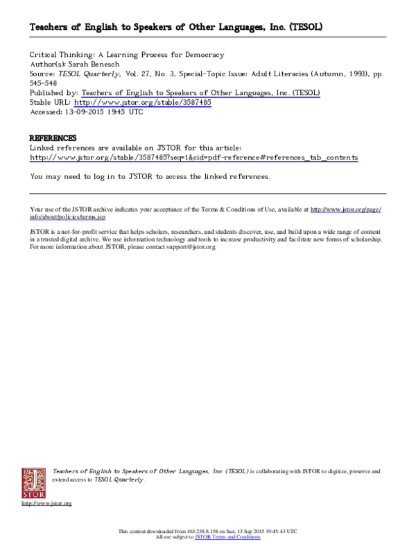 (PDF) Critical Thinking: A Learning Process for Democracy