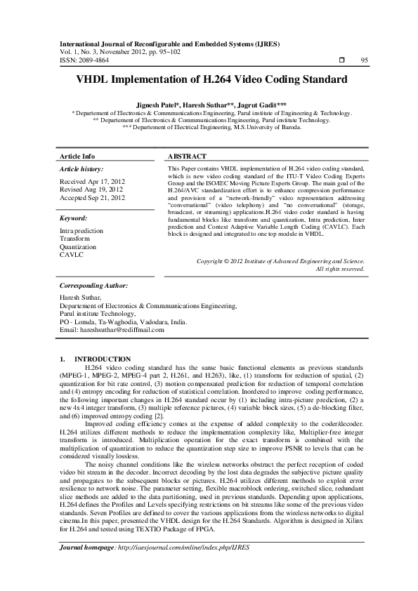 (PDF) VHDL Implementation of H.264 Video Coding Standard