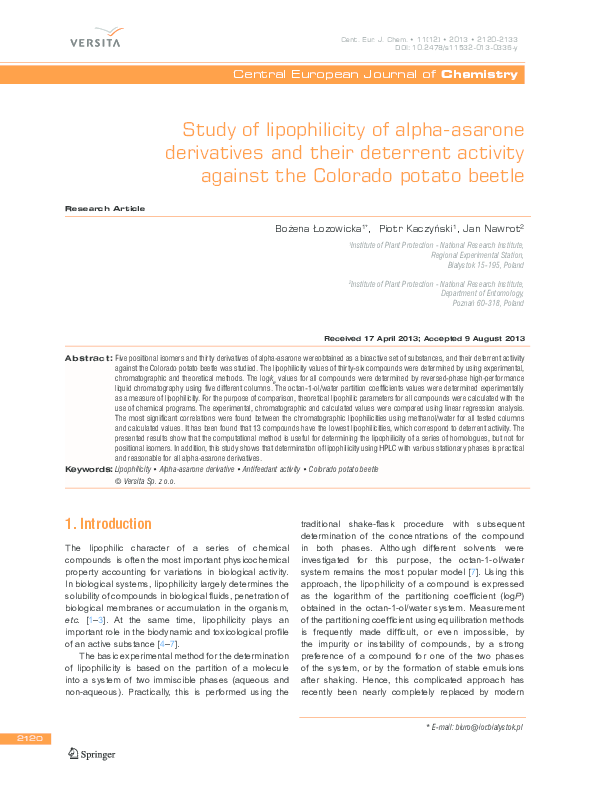 (PDF) Study of lipophilicity of alpha-asarone derivatives and their ...