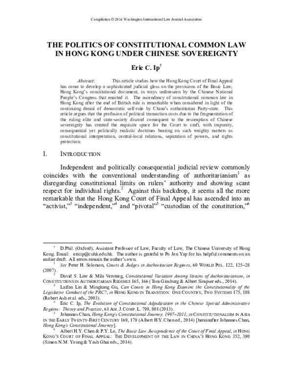(PDF) The Politics of Constitutional Common Law in Hong Kong under ...