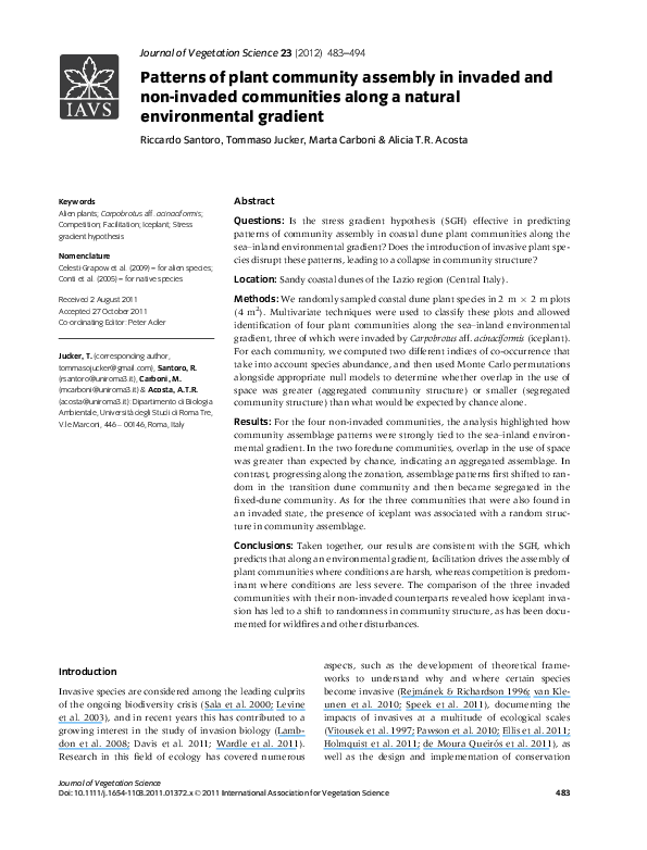 (PDF) Patterns of plant community assembly in invaded and non-invaded ...