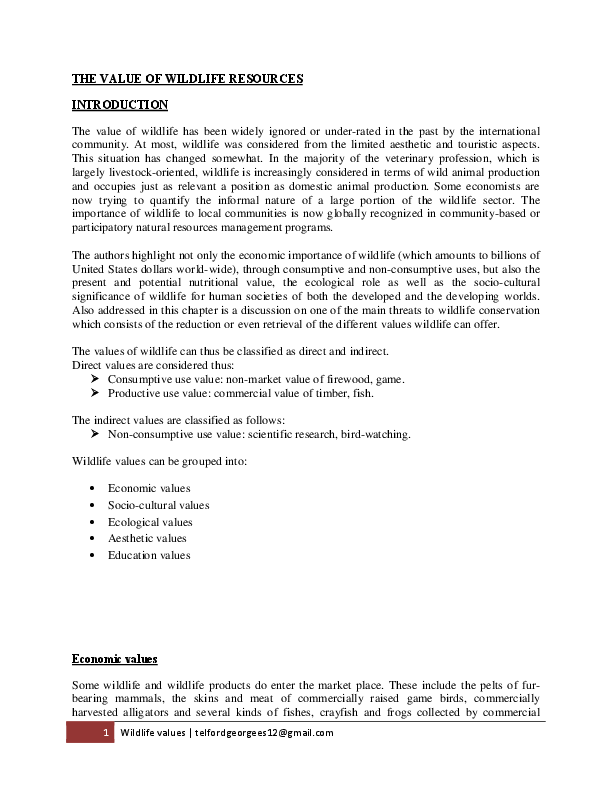 (PDF) THE VALUE OF WILDLIFE RESOURCES
