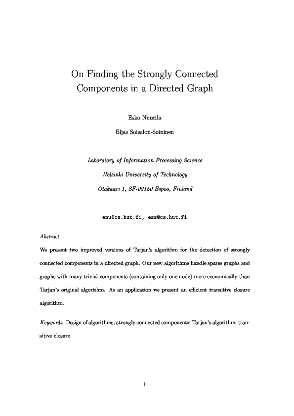 (PDF) On finding the strongly connected components in a directed graph (PDF) On finding the strongly connected components in a directed graph