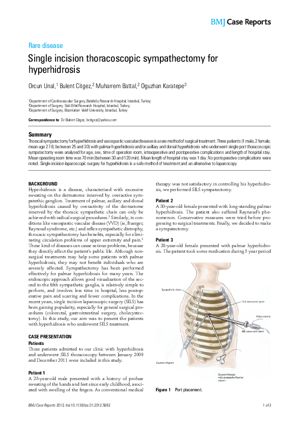 Pdf Single Incision Thoracoscopic Sympathectomy For Hyperhidrosis