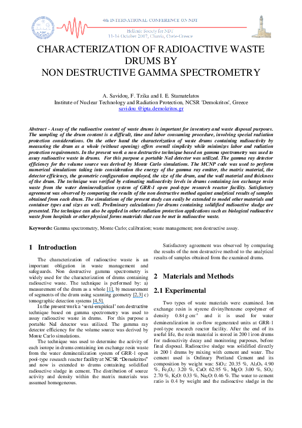 (PDF) Characterization of Radioactive Waste Drums by Non Destructive ...