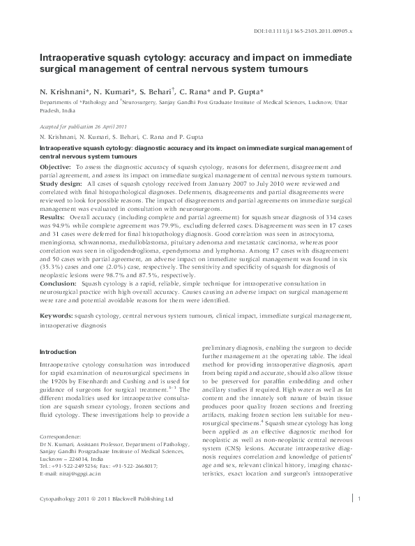 (PDF) Correlation of Intraoperative Frozen Section Diagnosis with Histopathological Sections in ...