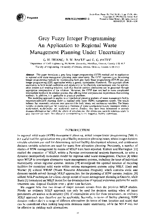 (PDF) Grey fuzzy integer programming: An application to regional waste management planning under ...