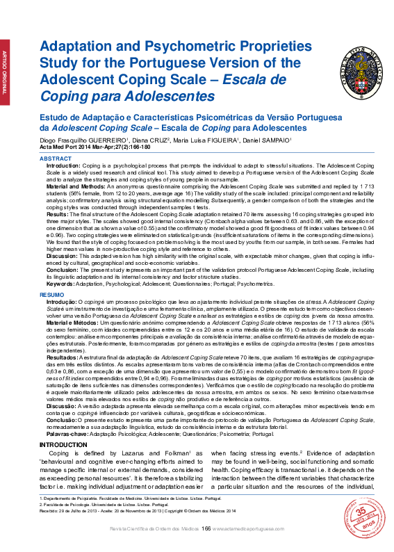 (PDF) Adaptation and Psychometric Proprieties Study for the Portuguese ...