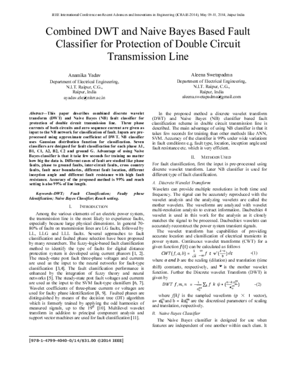 (PDF) Classification of Transmission Line Faults Using Wavelet Transformer. | Ijesrt Journal ...
