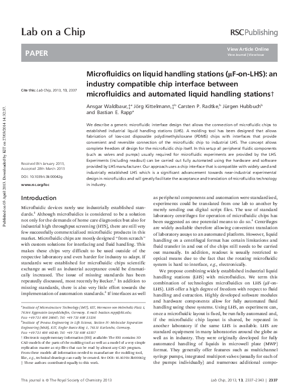 (PDF) Microfluidics on liquid handling stations (μF-on-LHS): an ...