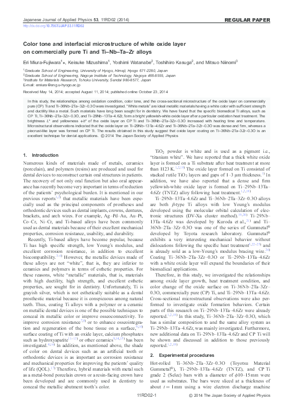 (PDF) Color tone and interfacial microstructure of white oxide layer on commercially pure Ti and ...