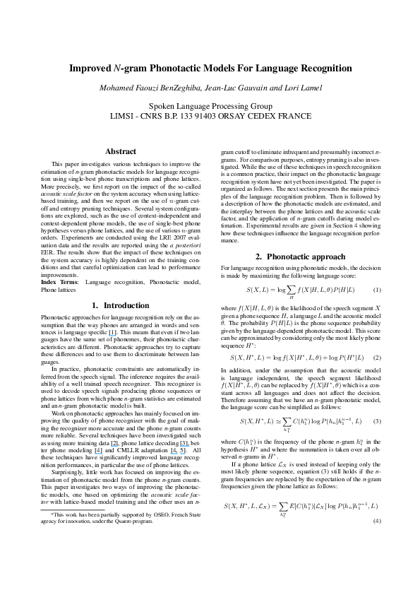 (PDF) Improved n-gram phonotactic models for language recognition