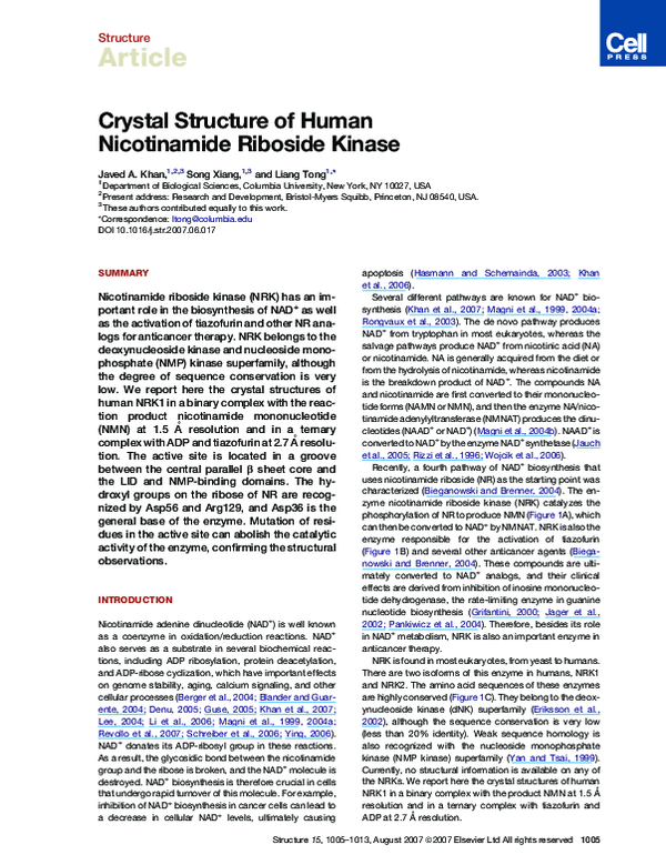 Pdf Crystal Structure Of Human Nicotinamide Riboside Kinase