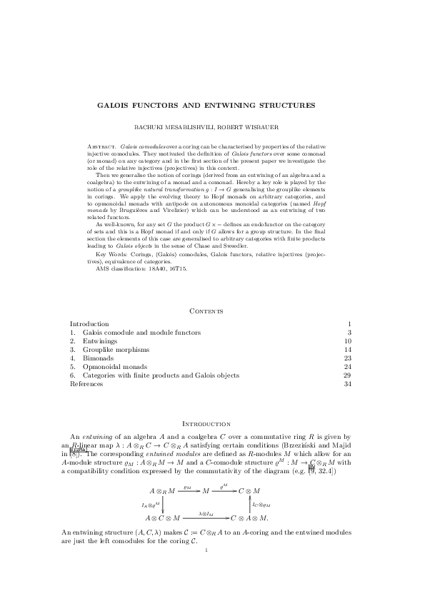 (PDF) Galois functors and entwining structures