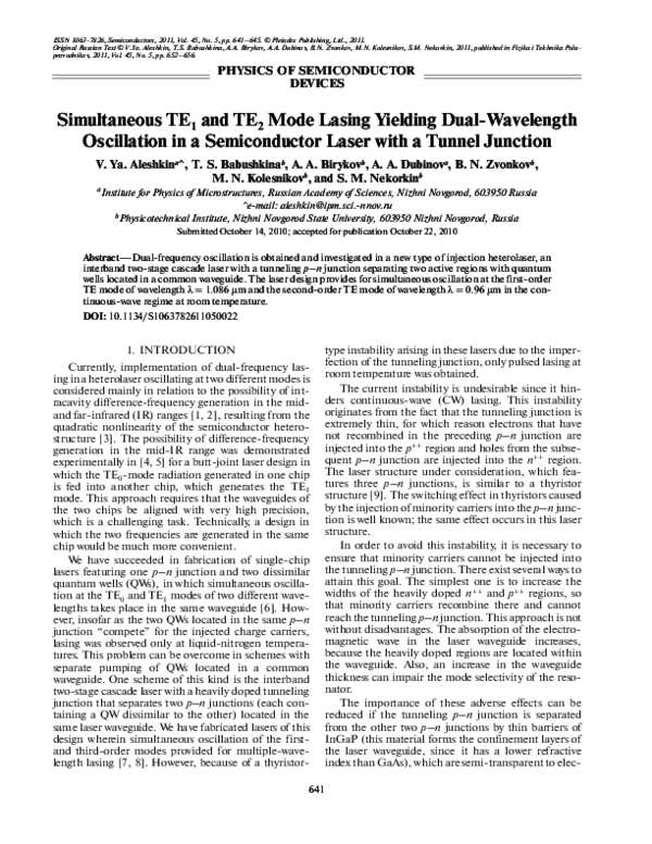 (PDF) Simultaneous TE1 and TE2 mode lasing yielding dual-wavelength ...