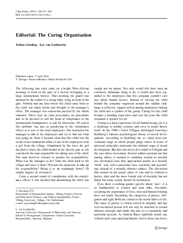 (PDF) Editorial: The Caring Organisation