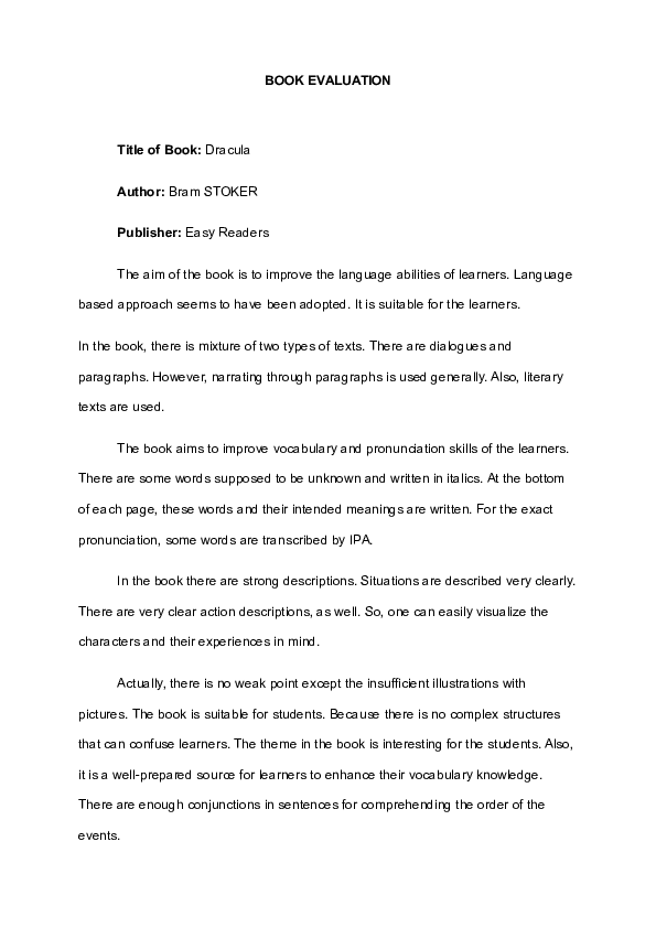 (DOC) Book Evaluation and Lesson Plan - Dracula - 2009