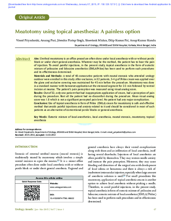 (PDF) Meatotomy using topical anesthesia: A painless option