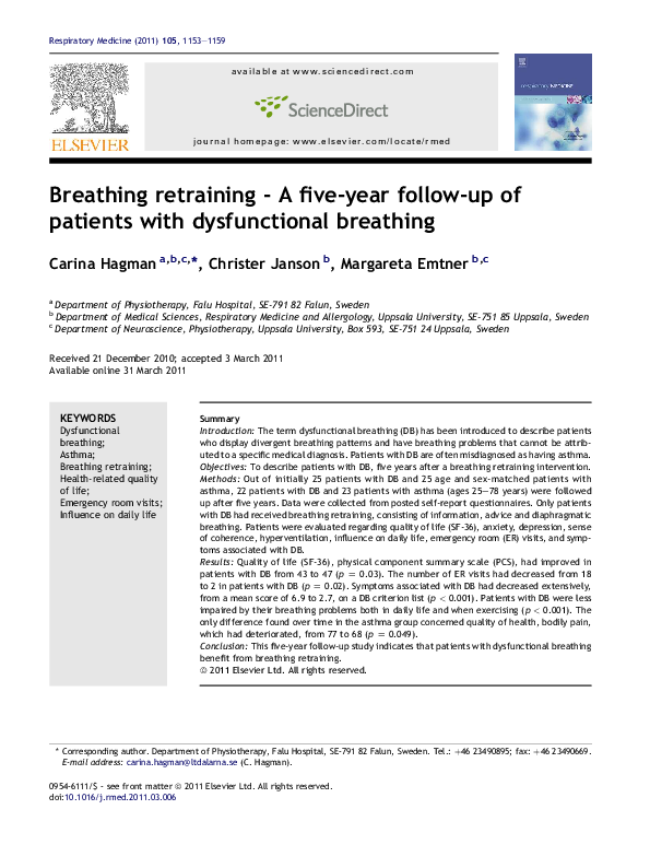 (PDF) Breathing retraining - A five-year follow-up of patients with ...