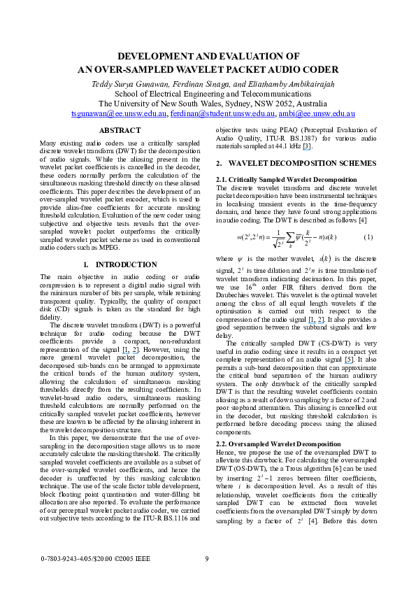 Pdf Development And Evaluation Of An Over Sampled Wavelet Packet Audio Coder