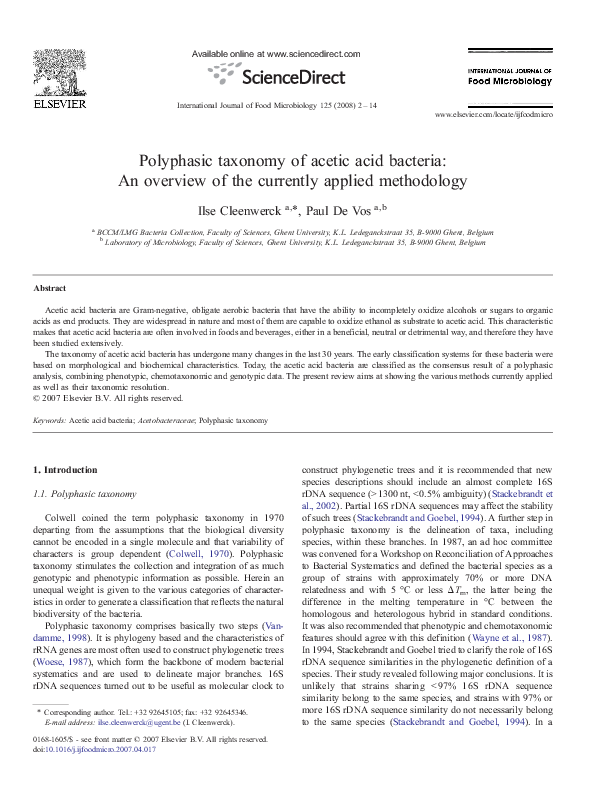 (PDF) Polyphasic taxonomy of acetic acid bacteria: An overview of the ...