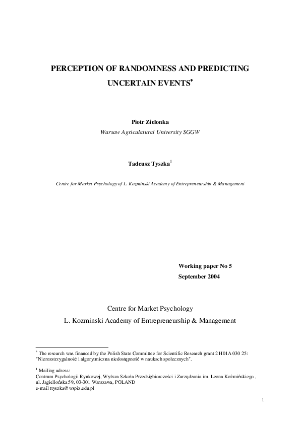 (PDF) Perception of randomness and predicting uncertain events