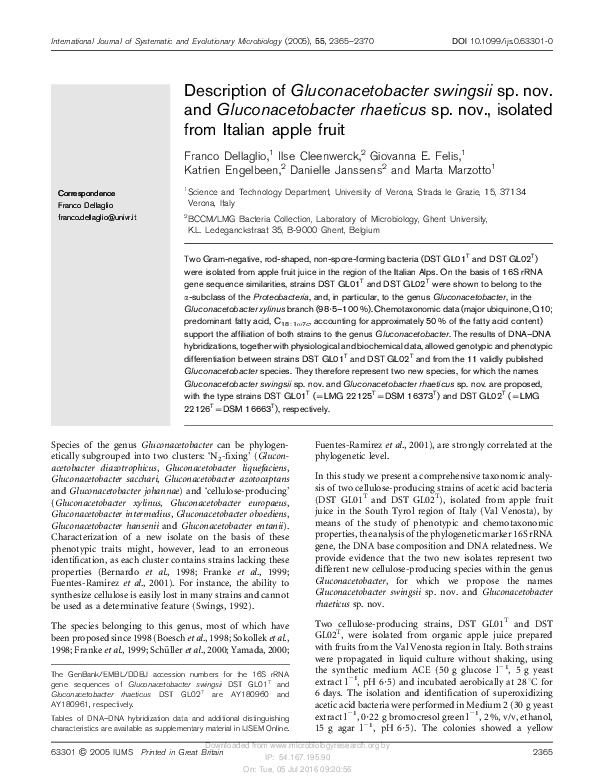 (PDF) Description of Gluconacetobacter swingsii sp. nov. and ...