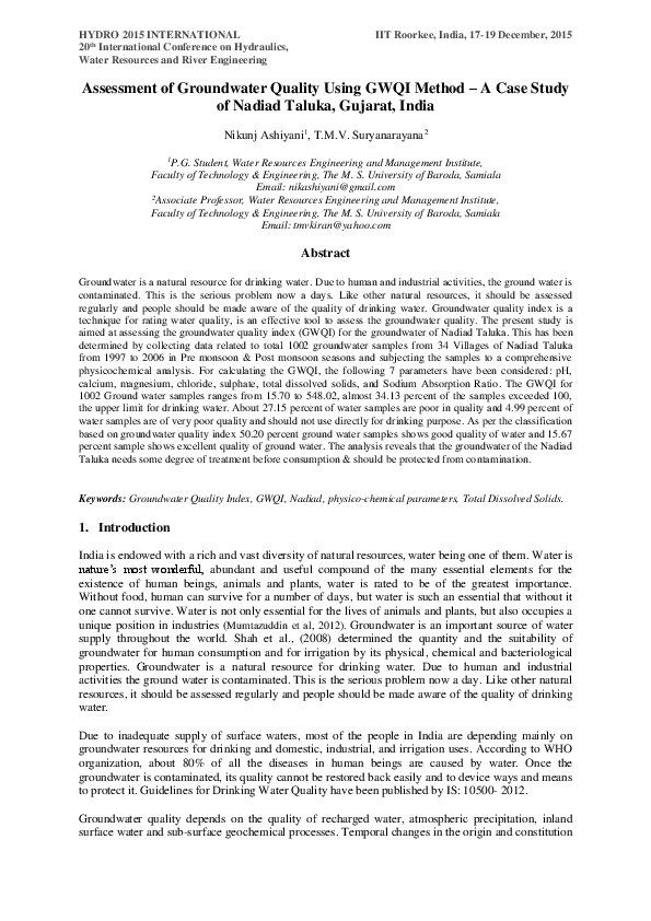 (PDF) Assessment of Groundwater Quality Using GWQI Method – A Case ...