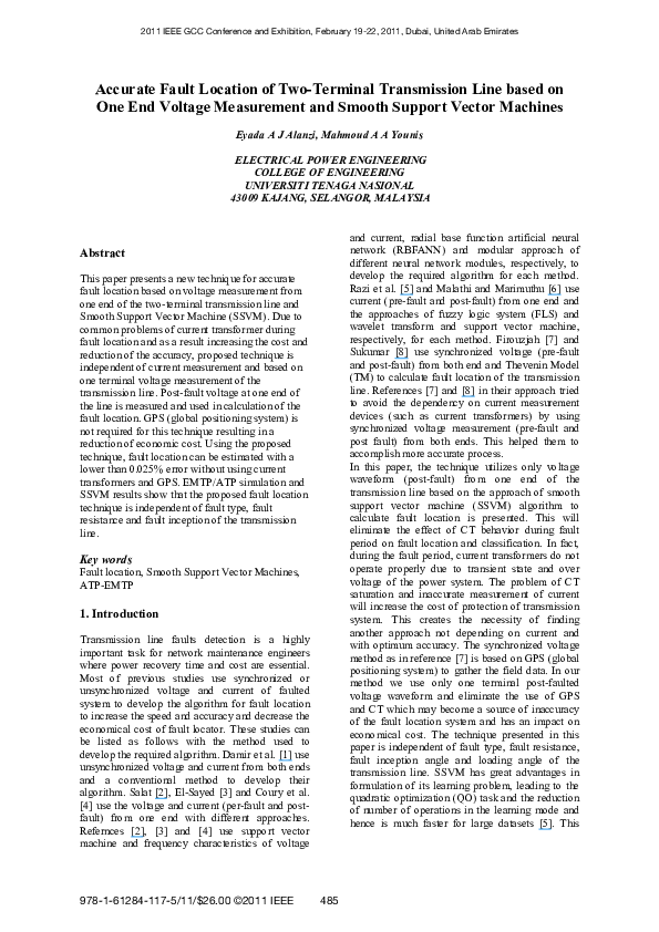 Pdf Accurate Fault Location Of Two Terminal Transmission Line Based